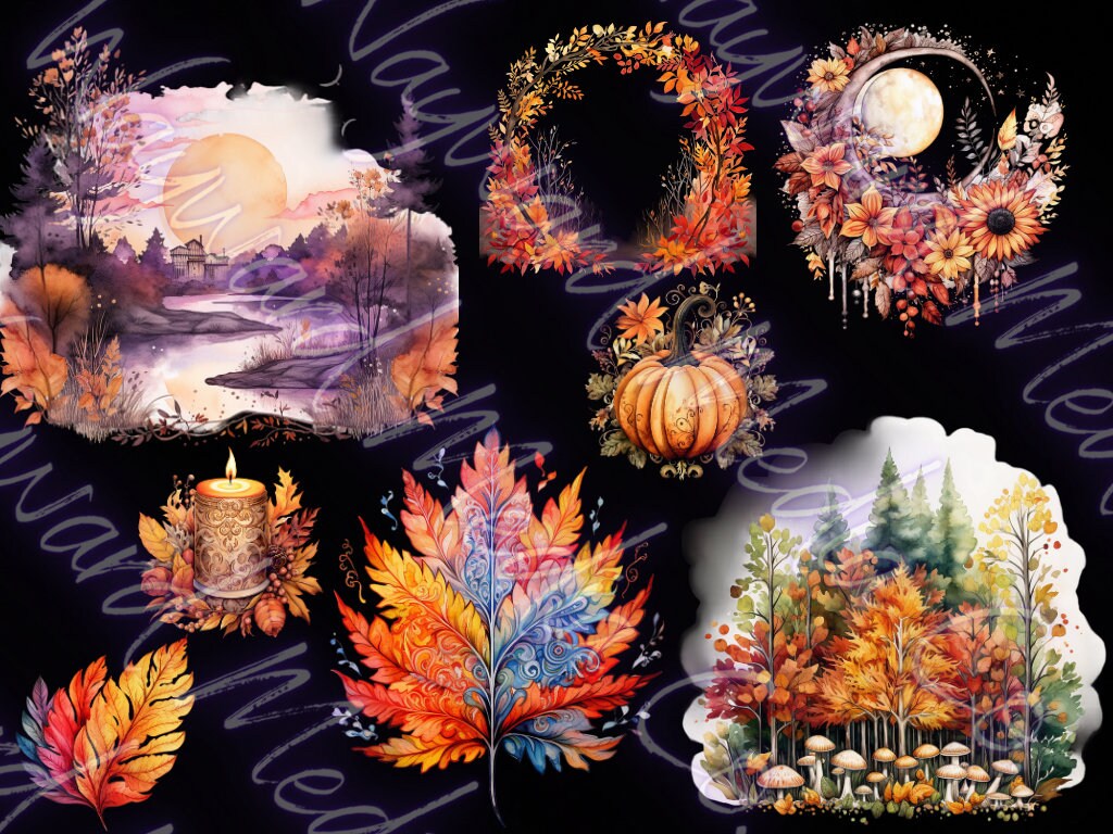 Fall Clip Art Bundle Watercolor Autumn Cozy Harvest - Etsy
