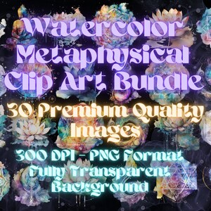 Watercolor Metaphysical Clip Art Bundle, Lotus, Hamsa Hand, Unalome ...