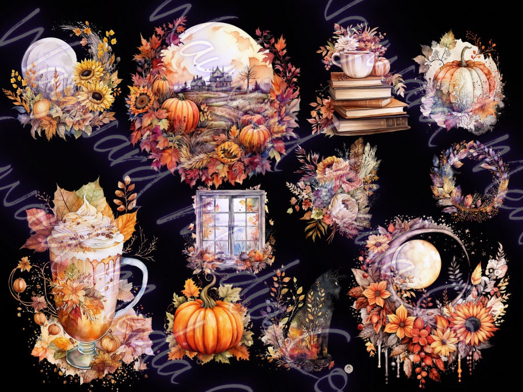 Fall Clip Art Bundle Watercolor Autumn Cozy Harvest - Etsy