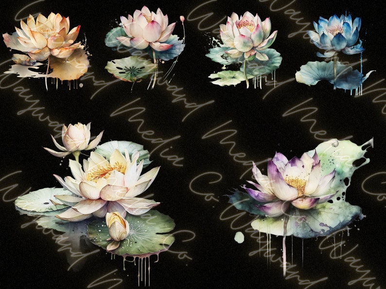 Watercolor Metaphysical Clip Art Bundle, Lotus, Hamsa Hand, Unalome ...
