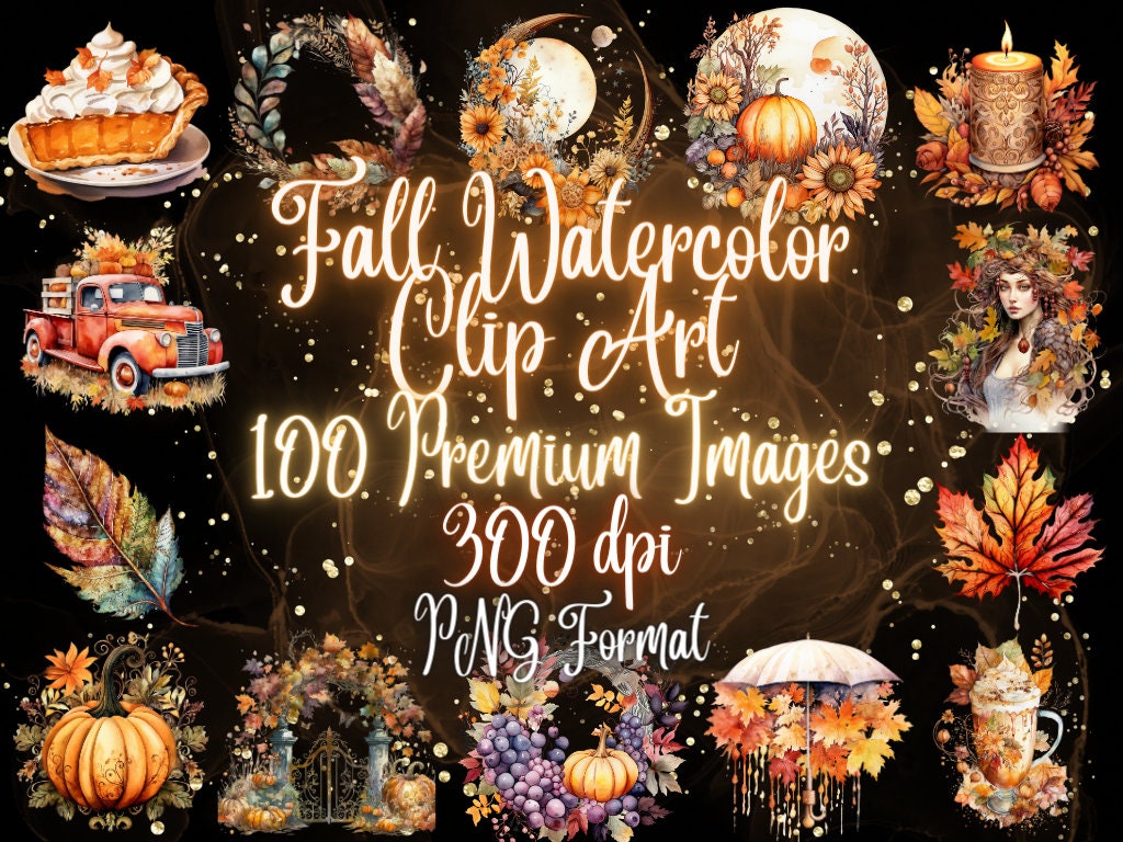 Fall Clip Art Bundle Watercolor Autumn Cozy Harvest - Etsy