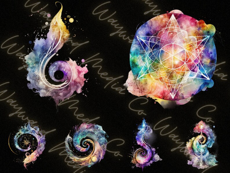 Watercolor Metaphysical Clip Art Bundle, Lotus, Hamsa Hand, Unalome ...