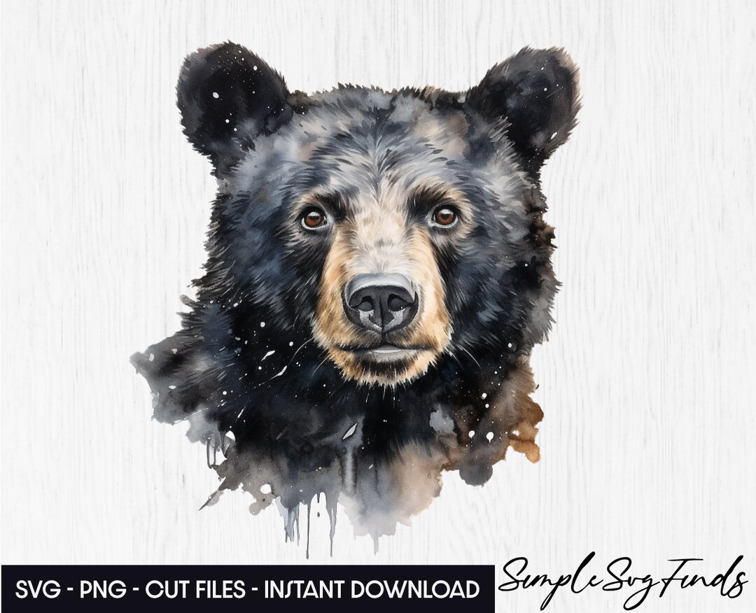 Cute Black Bear Clipart Png Watercolor Grizzy Bear Art - Etsy