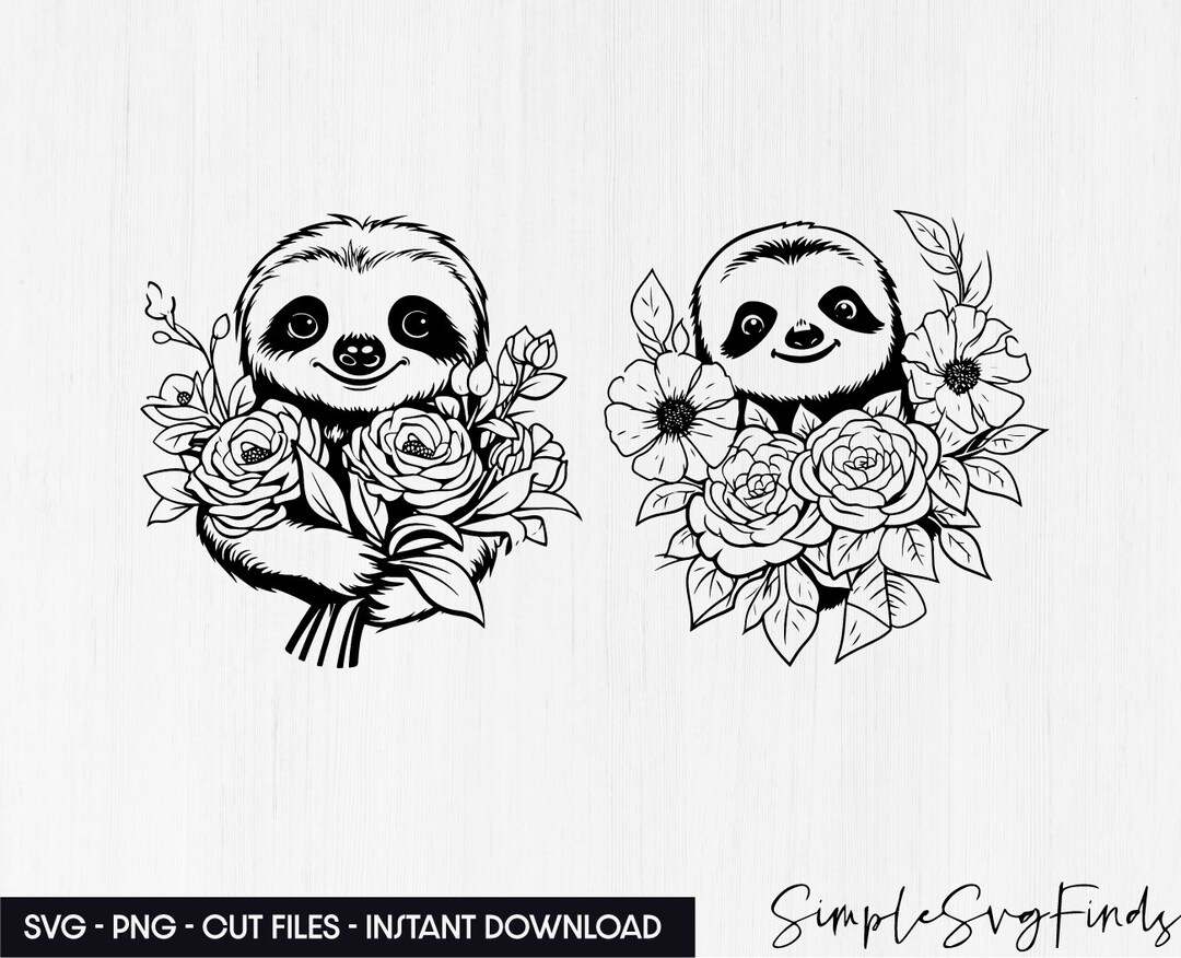 Floral Sloth SVG PNG, Botanical Sloth Svg, Cute Sloth Svg, SVG Files ...
