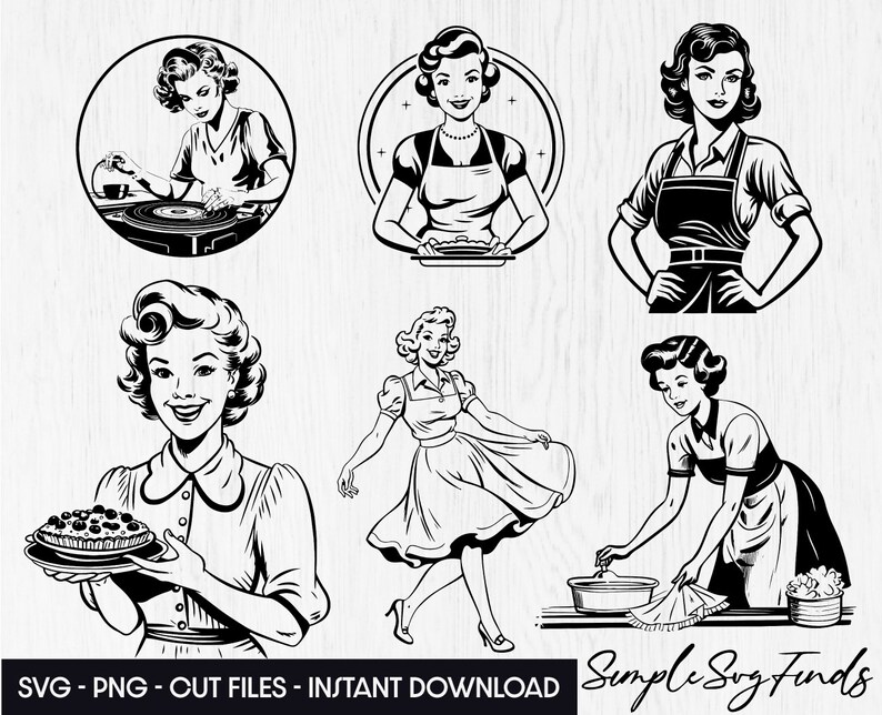 Retro Women SVG Bundle, Retro Housewife SVG PNG, 60s 50s, Retro Png ...