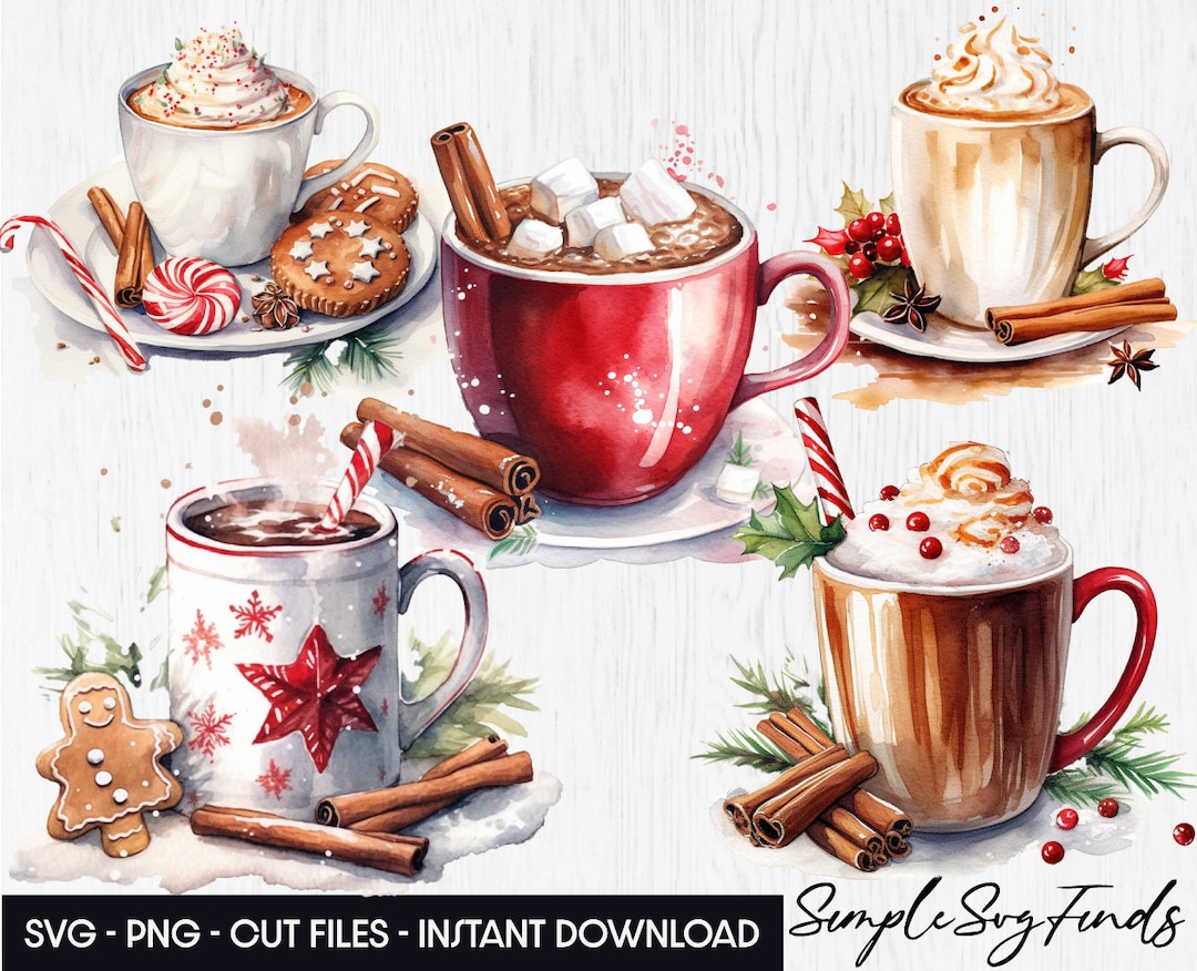 Christmas Coffee Png Bundle, Watercolor Christmas Drink Clip Art ...