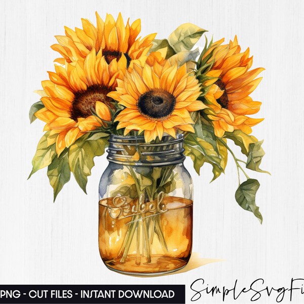 Sunflower Mason Jar Clipart - Etsy
