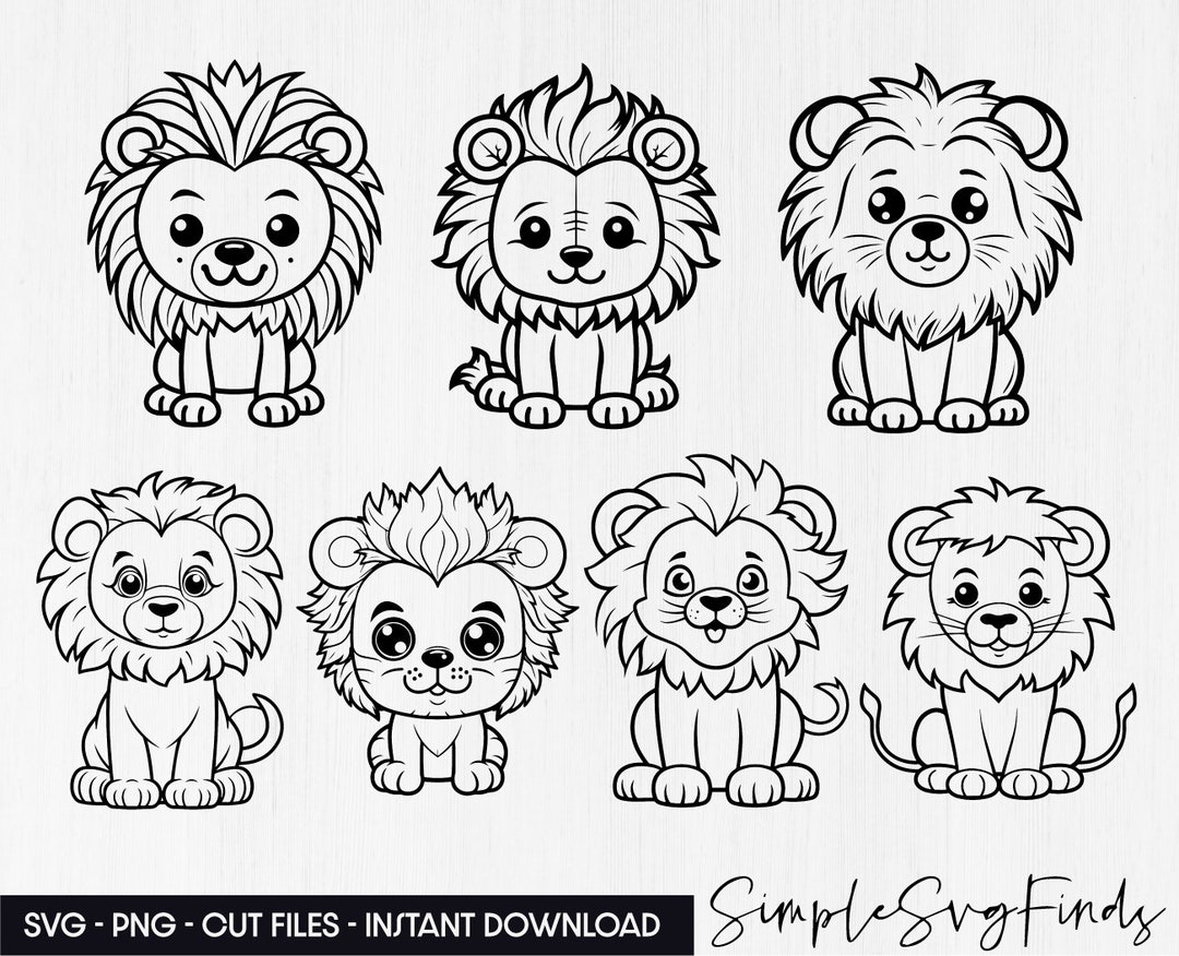 Lion Svg, Baby Lion Bundle Svg, Cute Lion Svg, Animal Svg, Animal Svg ...