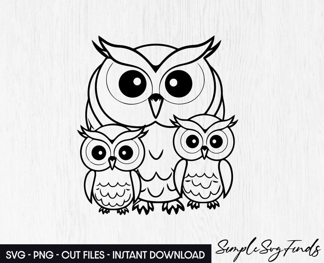 Cute Owl Family SVG Outline Cut File. Baby Owl Svg, Cute Owl Svg ...