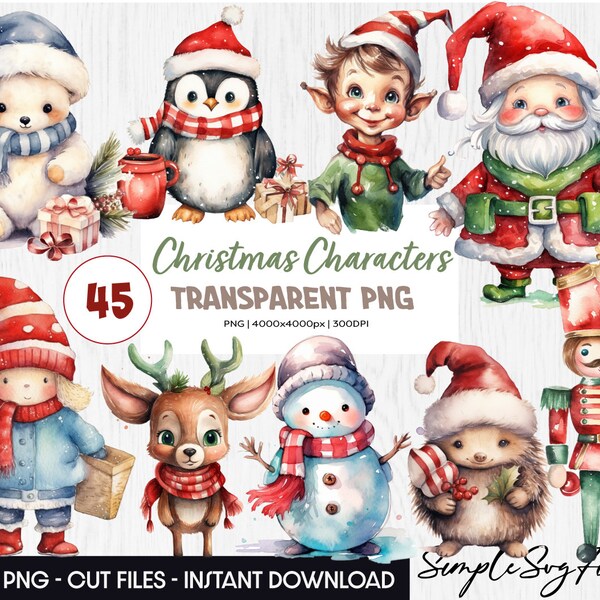 Cute Christmas Characters Clipart - Etsy