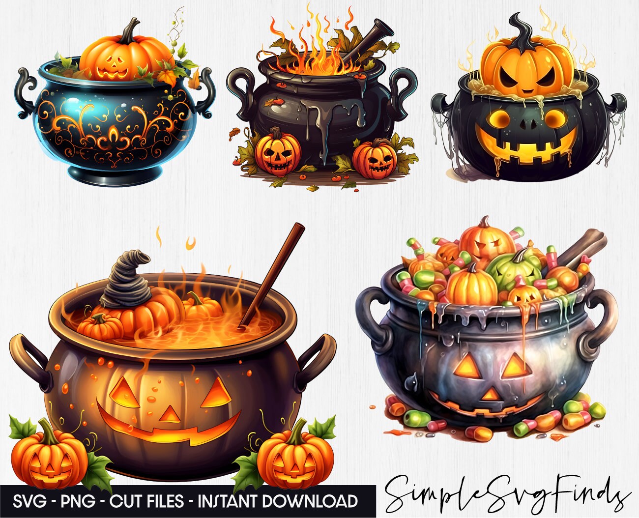 Halloween Witch Cauldron PNG Bundle Pumpkin Cauldron Clipart - Etsy