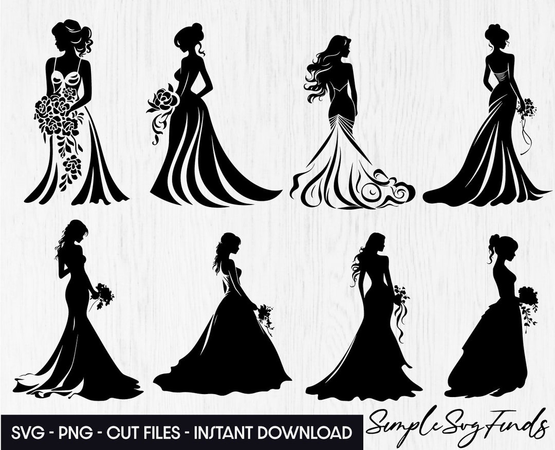 Buy Bride Silhouette Svg Bundle, Png Princess Wedding Dress Bridal Svg ...