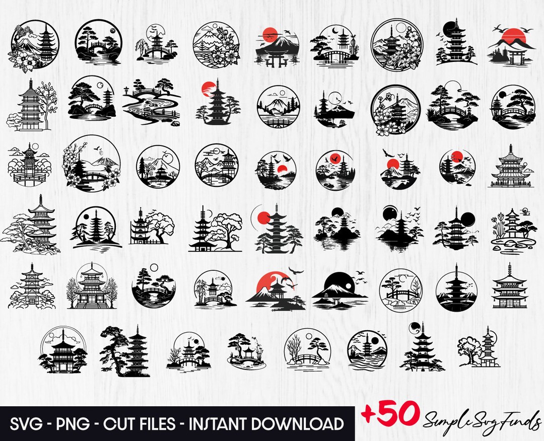 Buy Japan Scene SVG Bundle Png, Japanese Clipart Shirt Vector Cut Files ...