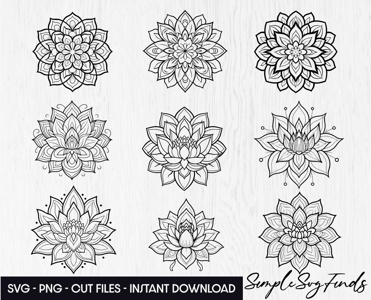 Lotus Mandala Svg Bundle, Flowers Png Meditation Yoga Laser Cut Files ...