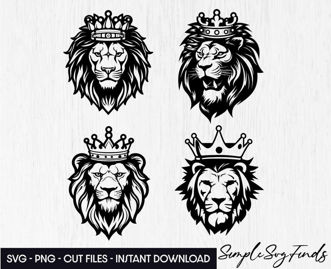 Crowned Lion With Crown Svg Png Bundle, King Head Svg, Lion Shirt ...