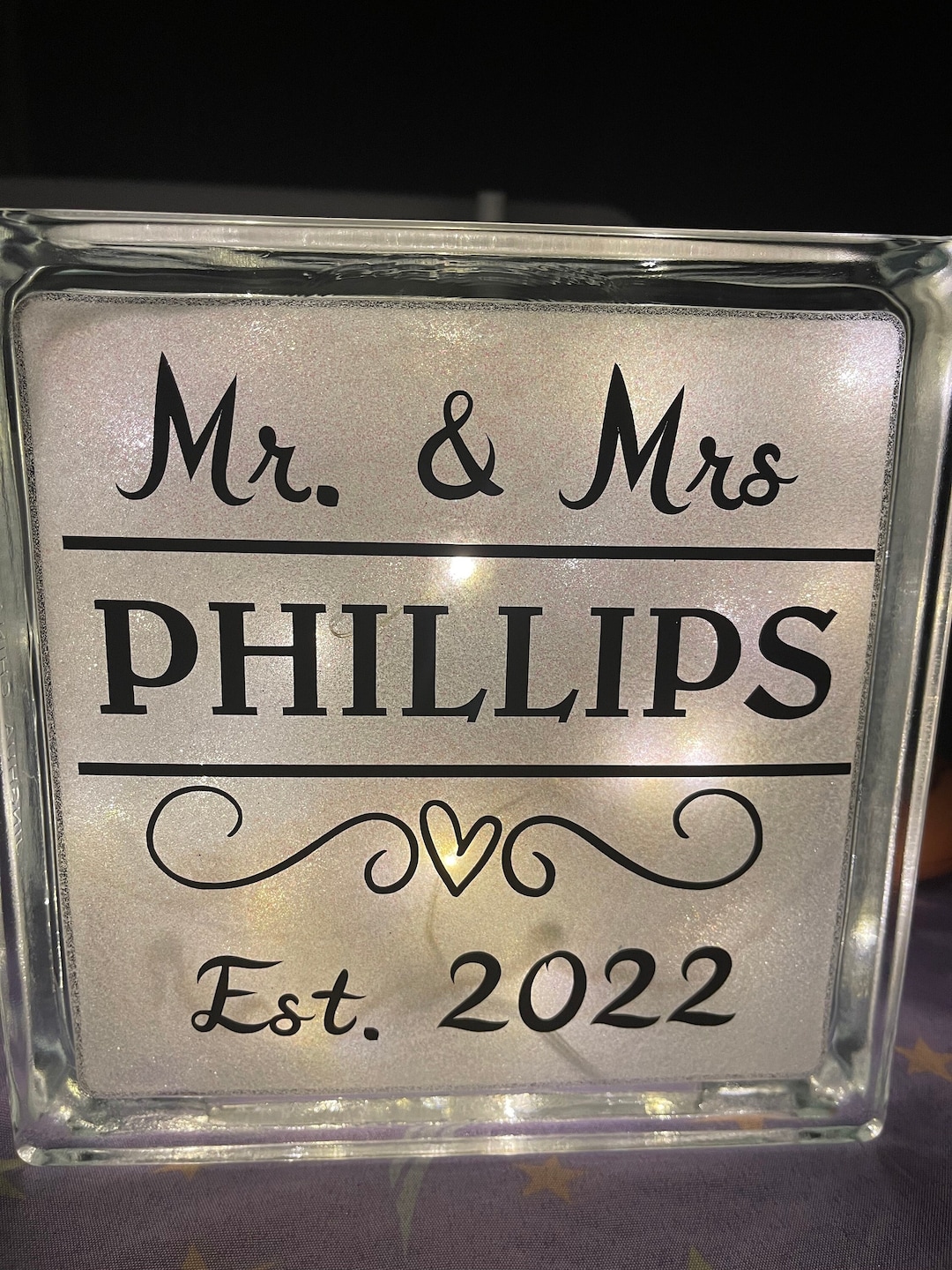 Lighted Monogrammed Glittered Glass Block Mr & Mrs - Etsy