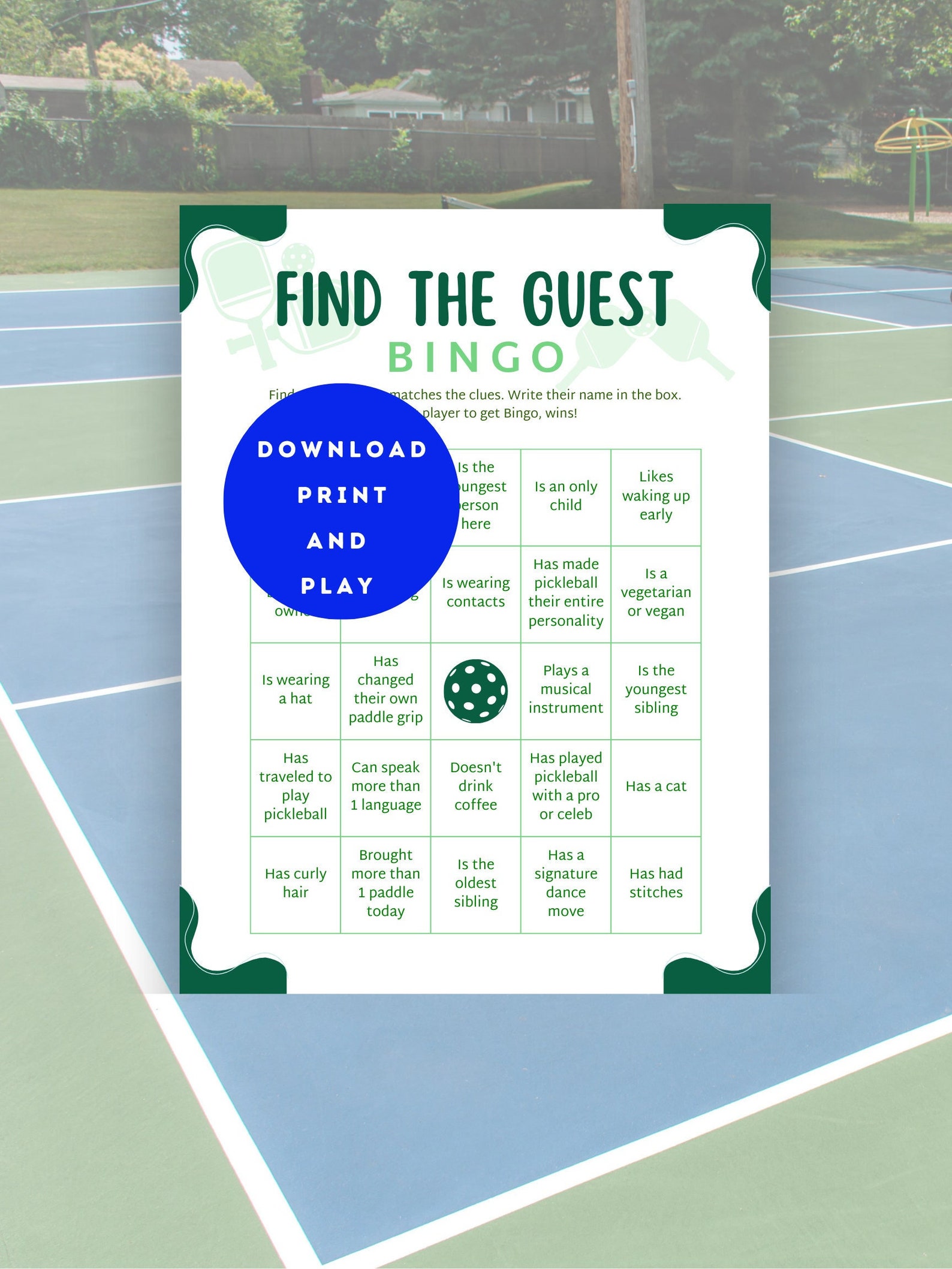 Find the Guest Pickleball Bingo Game, Pickleball Party Game, Pickleball ...