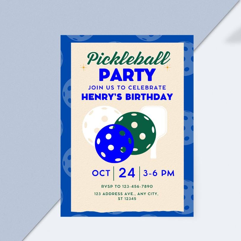 Pickleball Party Editable Invitation Modern Print Blue and Green Colors ...