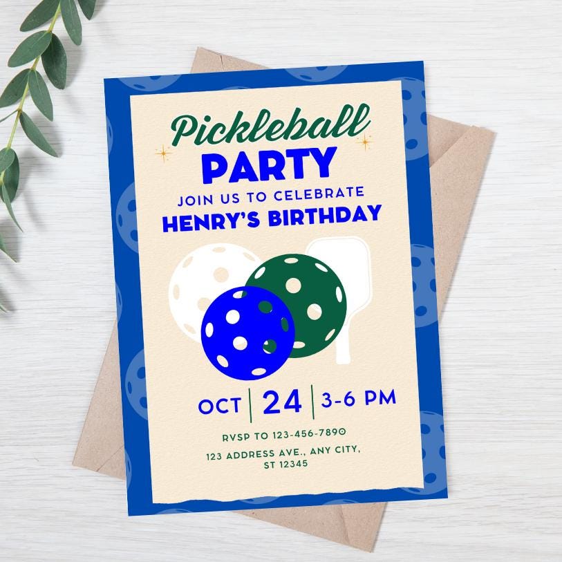 Pickleball Party Editable Invitation Modern Print Blue and Green Colors ...