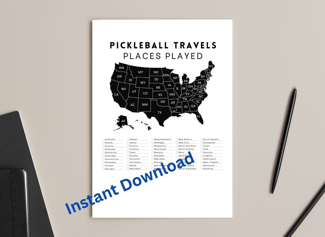 Pickleball Travels Map, United States Map, Places Played, Pickleball ...
