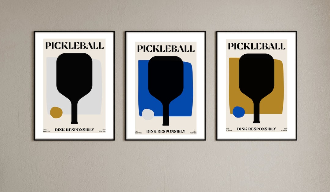 Pickleball Paddle Wall Art Poster Print Set of 3, Mid-century Modern ...