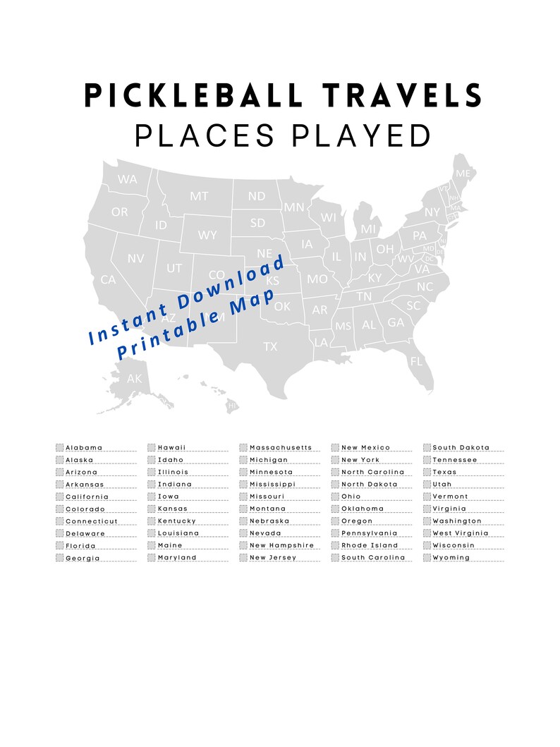 Pickleball Travels Map, United States Map, Places Played, Pickleball ...