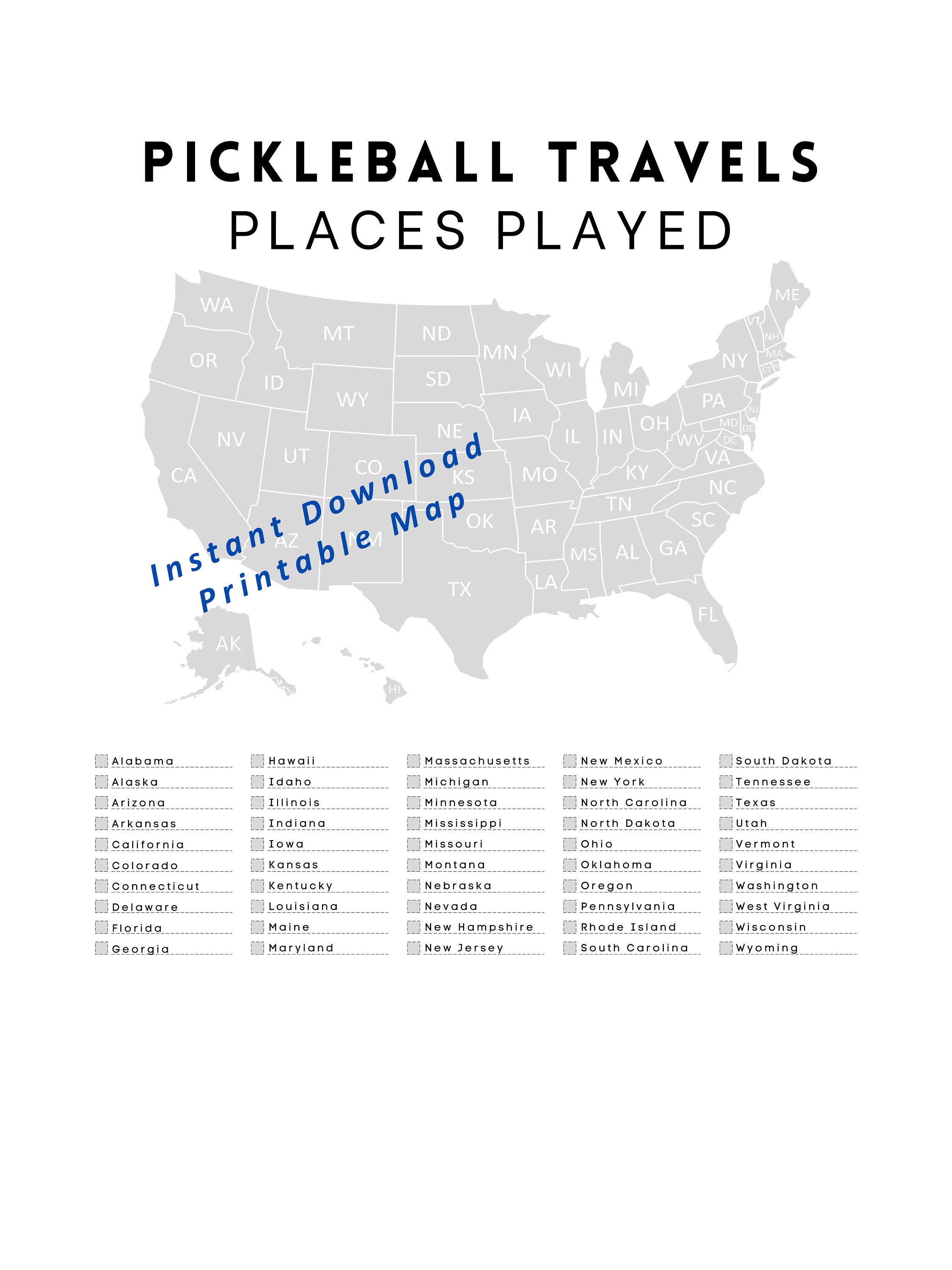 Pickleball Travels Map, United States Map, Places Played, Pickleball ...
