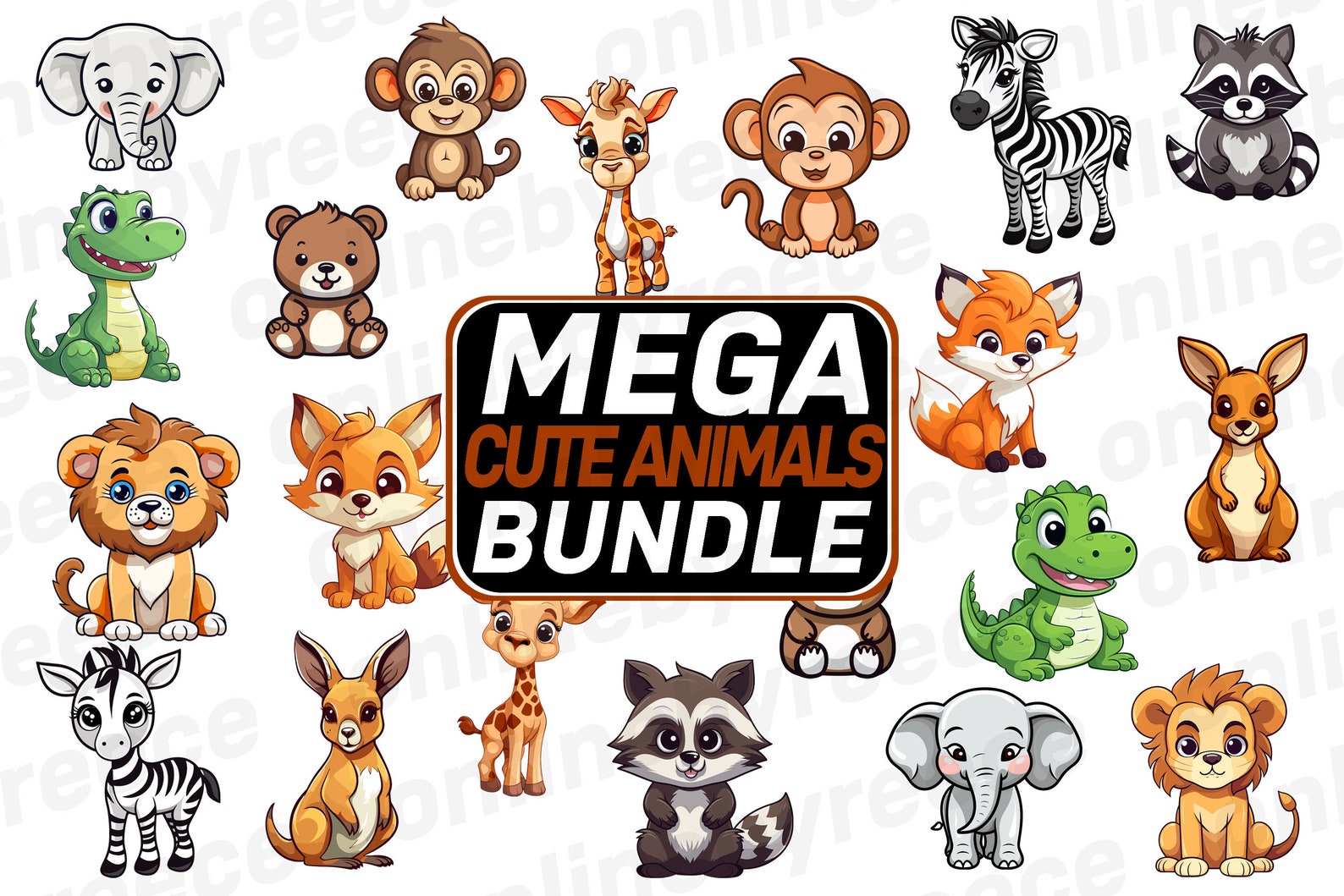 Cute Animal SVG Bundle, Animal Doodle Clipart Bundle, Animal Vector ...