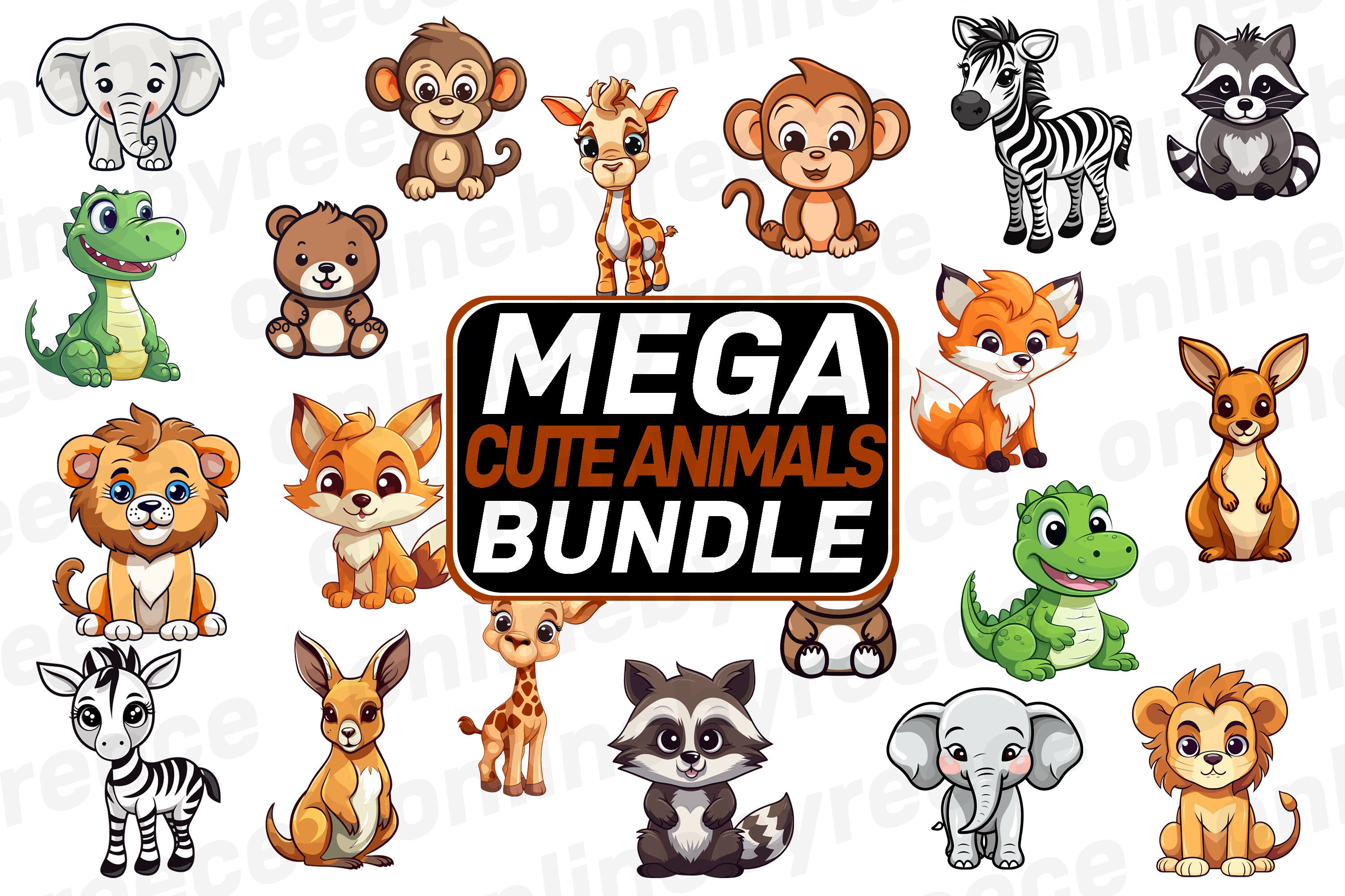 Cute Animal SVG Bundle, Animal Doodle Clipart Bundle, Animal Vector ...