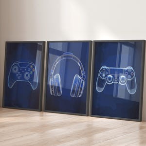 Blue Gaming Wall Art Prints, Blueprint Gaming Prints, Gaming Gift for ...