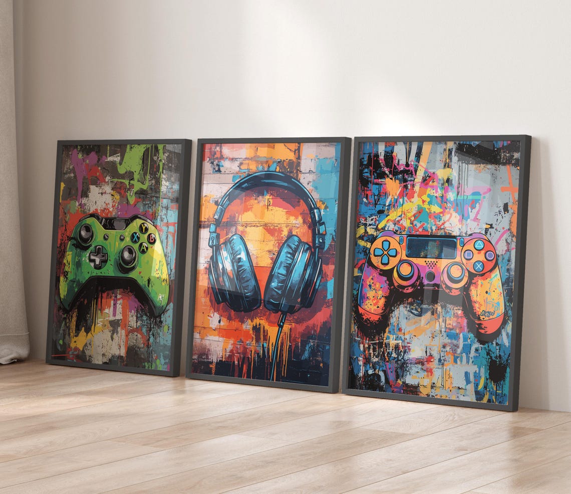 Set of 9 Gaming Wall Art Prints, Blueprint Gaming Posters, Graffiti ...