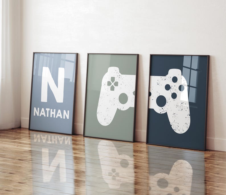 Personalized Gaming Prints, Set of 6 Gaming Wall Art for Boys Room ...