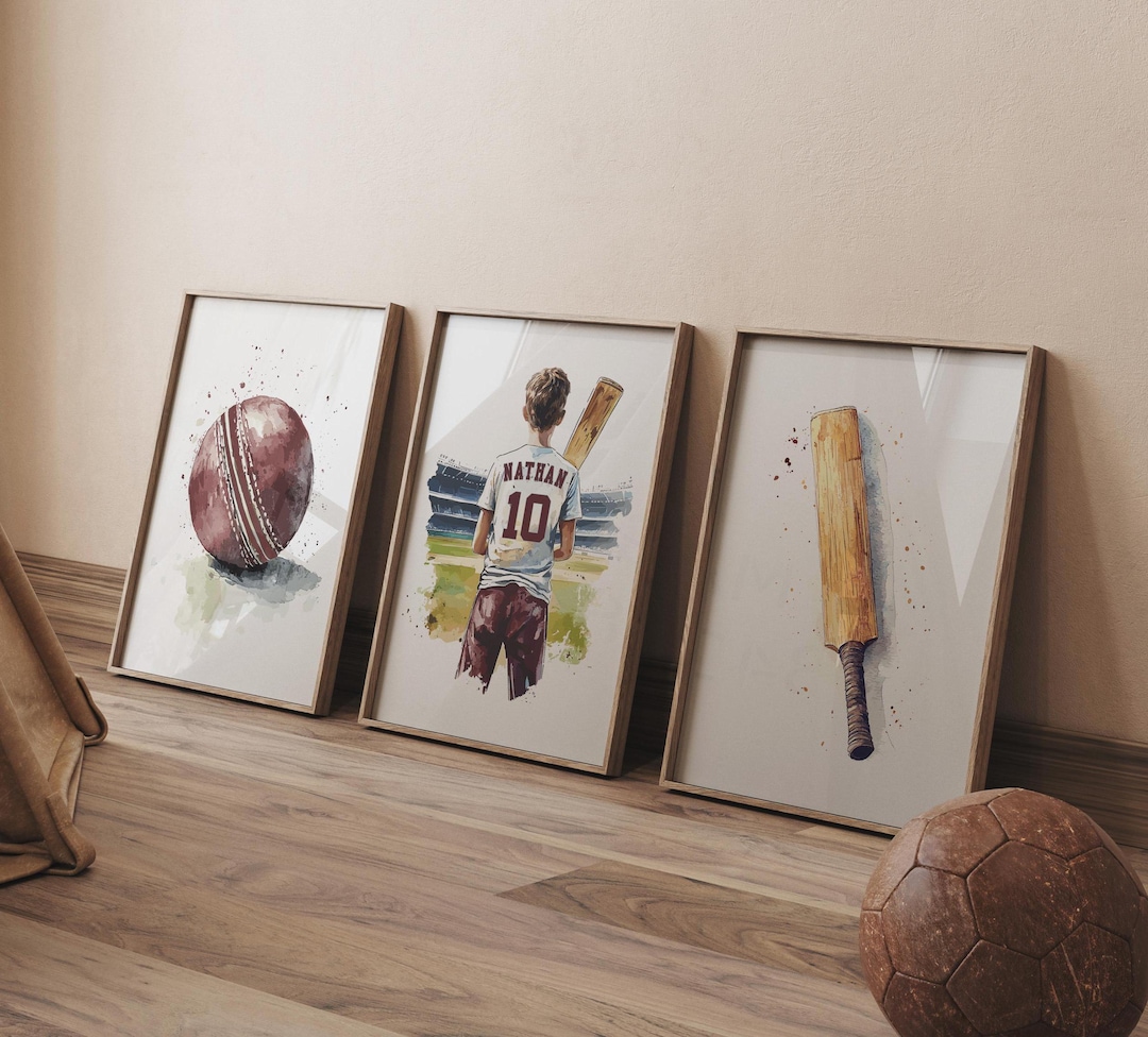 Personalized Cricket Prints, Set of 3 Cricket Posters, Custom Cricket ...