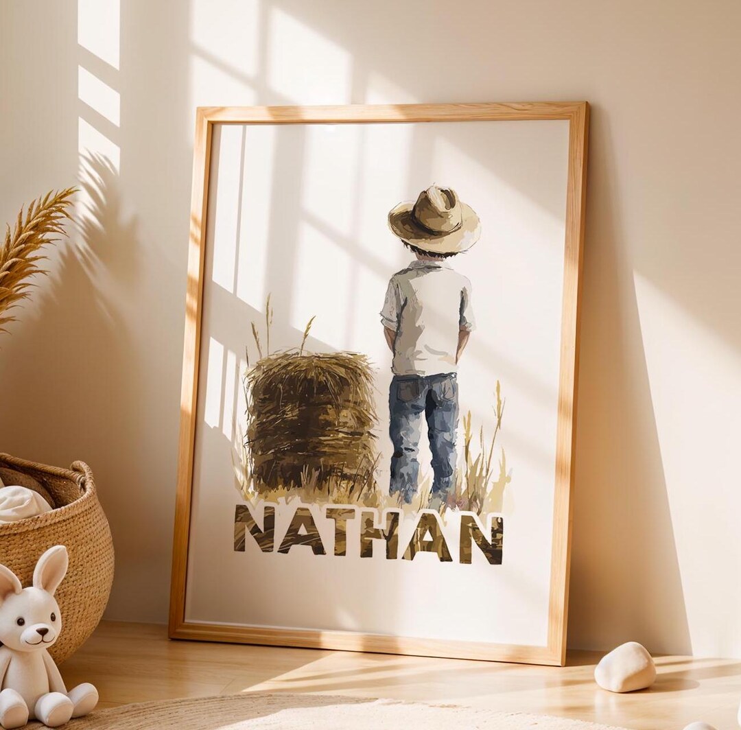 Personalized Farmhouse Nursery Wall Art, Custom Name Poster for Kids ...