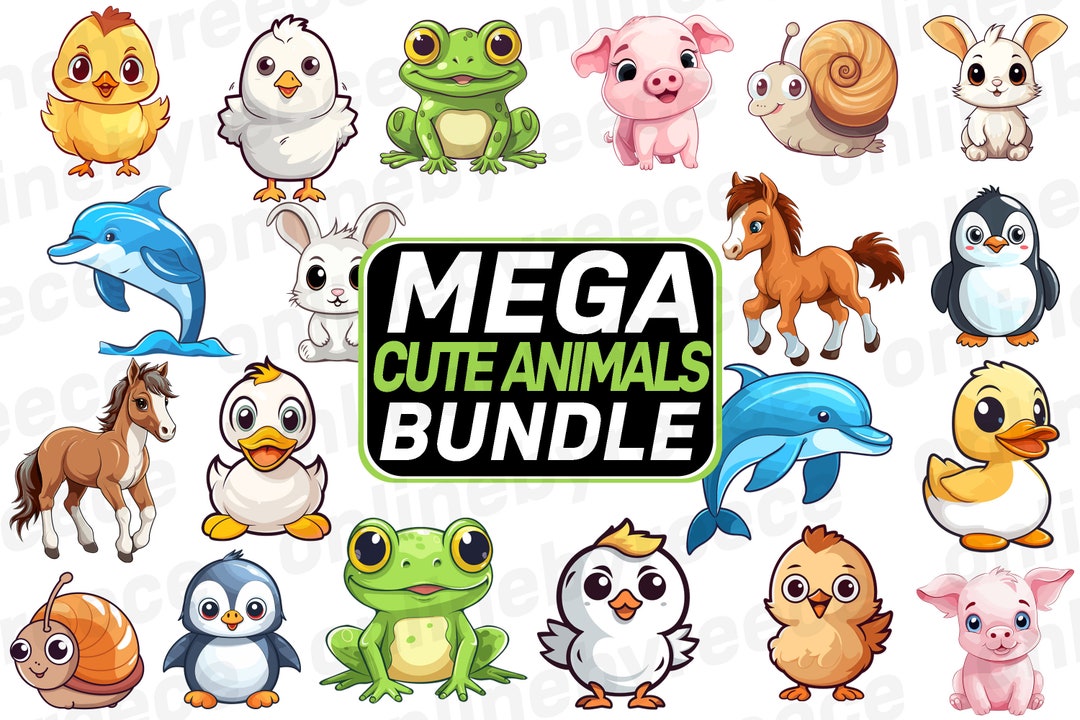 Cute Animal Clipart Bundle, Animal Doodle SVG Bundle, Animal Vector ...