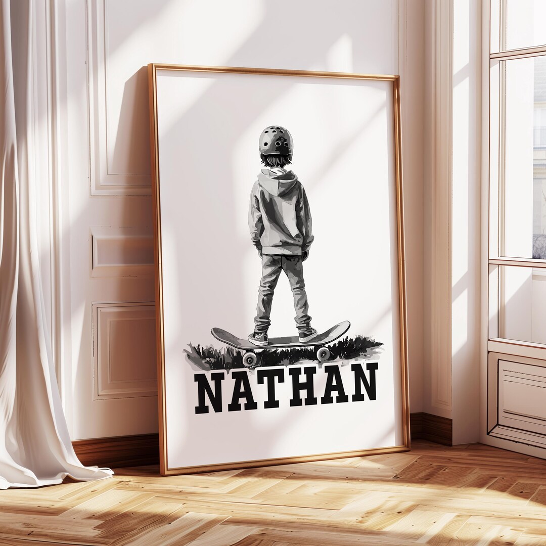 Personalized Skateboard Art Print, Custom Name Skater Print, Skateboard ...