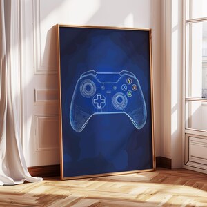 Blue Gaming Wall Art Prints, Blueprint Gaming Prints, Gaming Gift for ...
