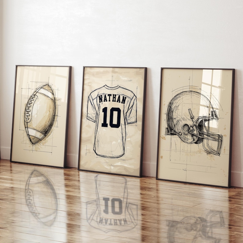 Personalized Blueprint Football Art Prints: Custom Name & Number ...
