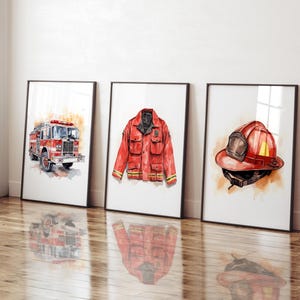 Set of 6 Fire Engine Prints, Fire Station Nursery Decor, Watercolor ...