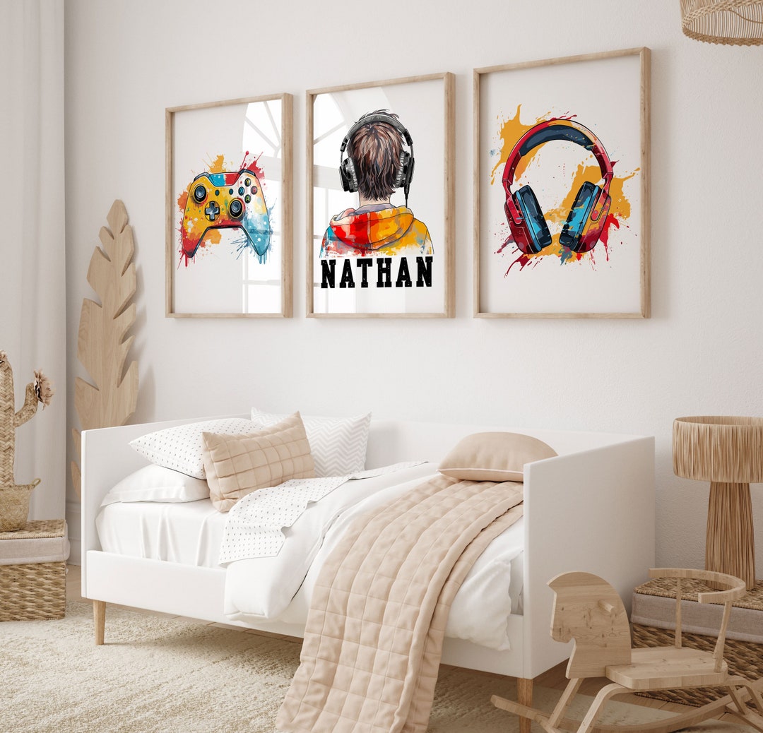 Personalized Gaming Prints, Set of 3 Games Room Wall Art, Boys Bedroom ...