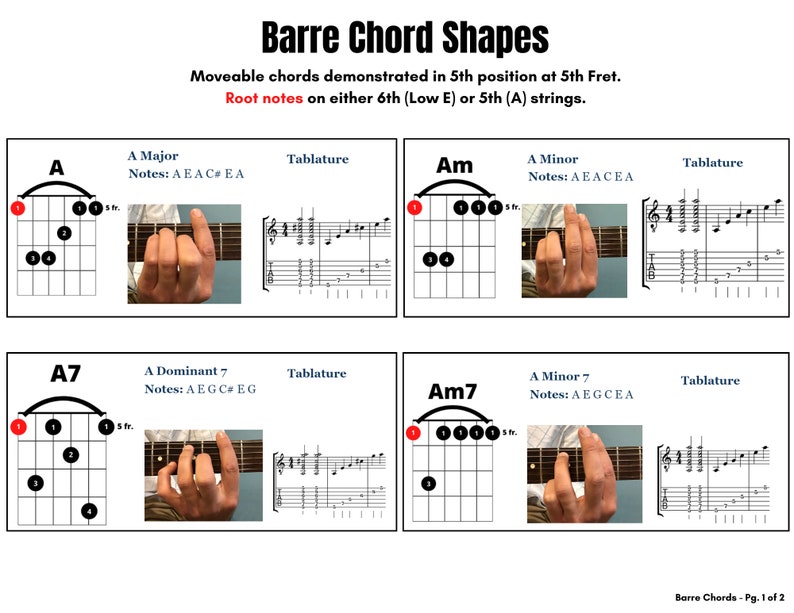 11 Pages Printable Guitar Chord Chart Digital Download, Beginner Chords ...