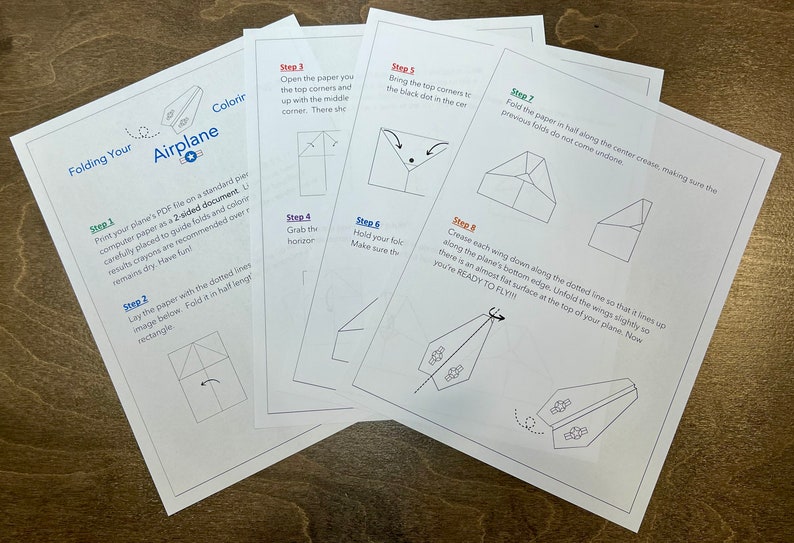 4 Paper Airplane Print and Fold Designs Coloring Activity With Detailed ...
