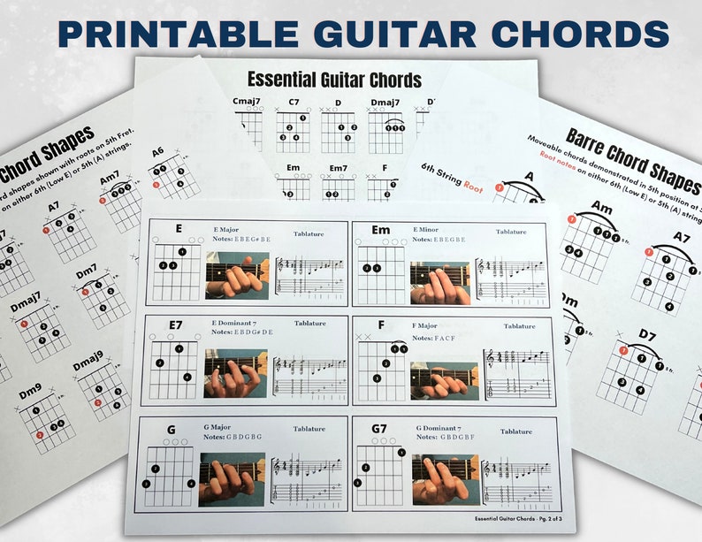 11 Pages Printable Guitar Chord Chart Digital Download, Beginner Chords ...