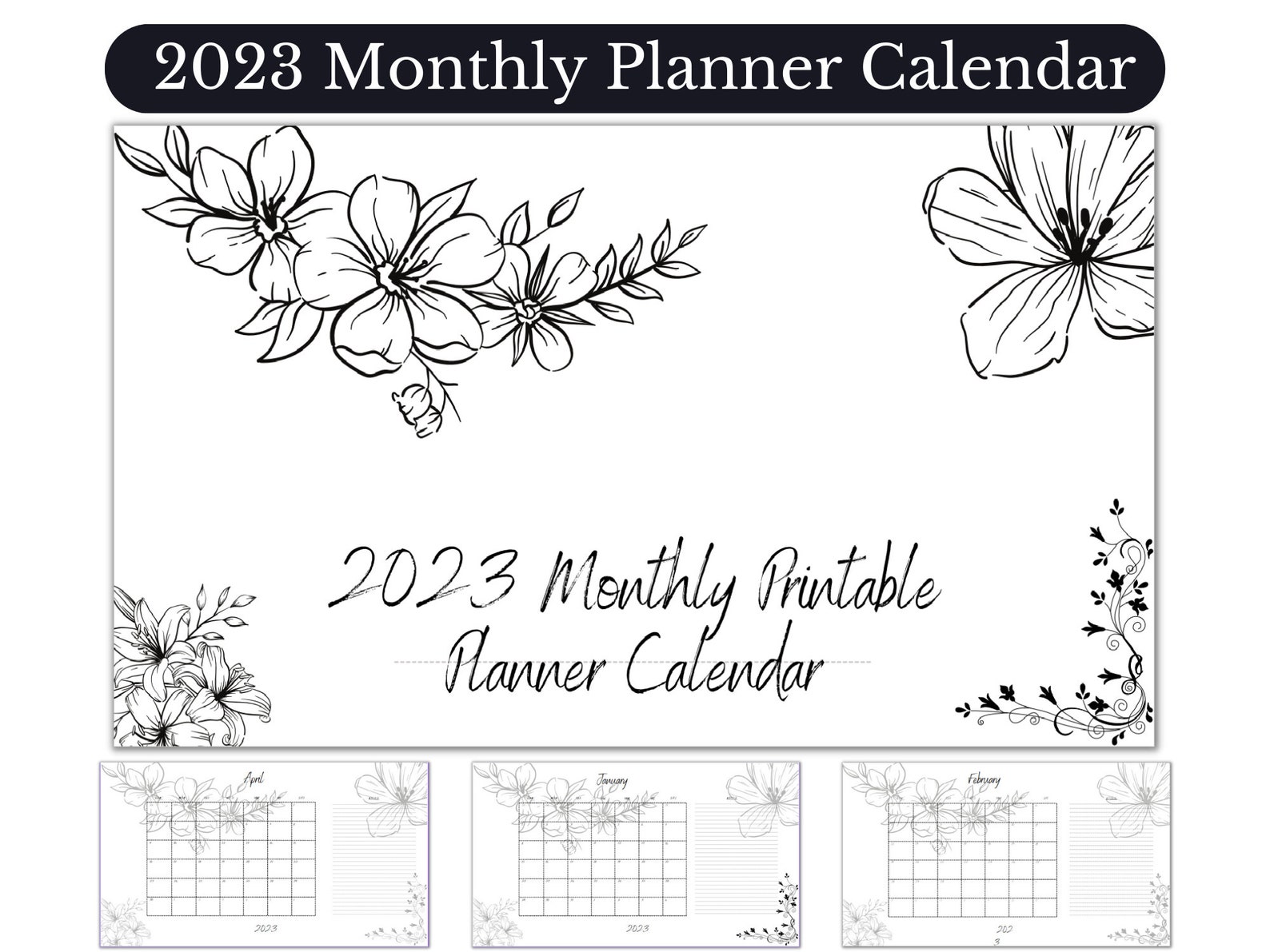 2023 Monthly Floral Calendar 2023 Planner Printable Monthly Planner ...