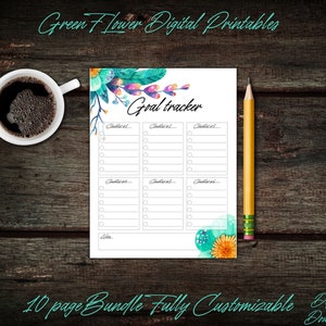 Green Flower Printable Bundle || Goals Checklist || Fully Customizable ...