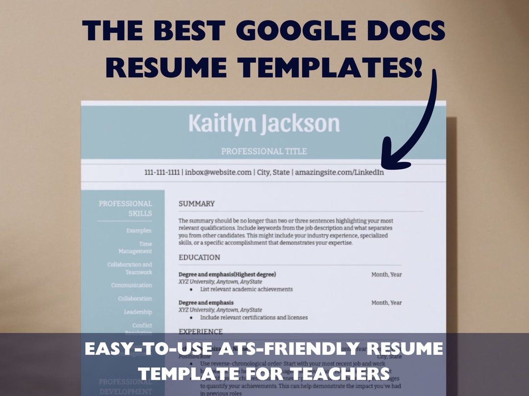 New School Teacher Resume Template for Google Docs School Teacher ...