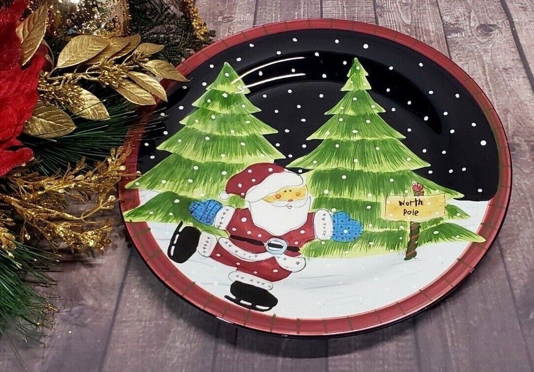 Ice Skating Santa Claus Platter Serving Dish Gates Ware Christmas ...