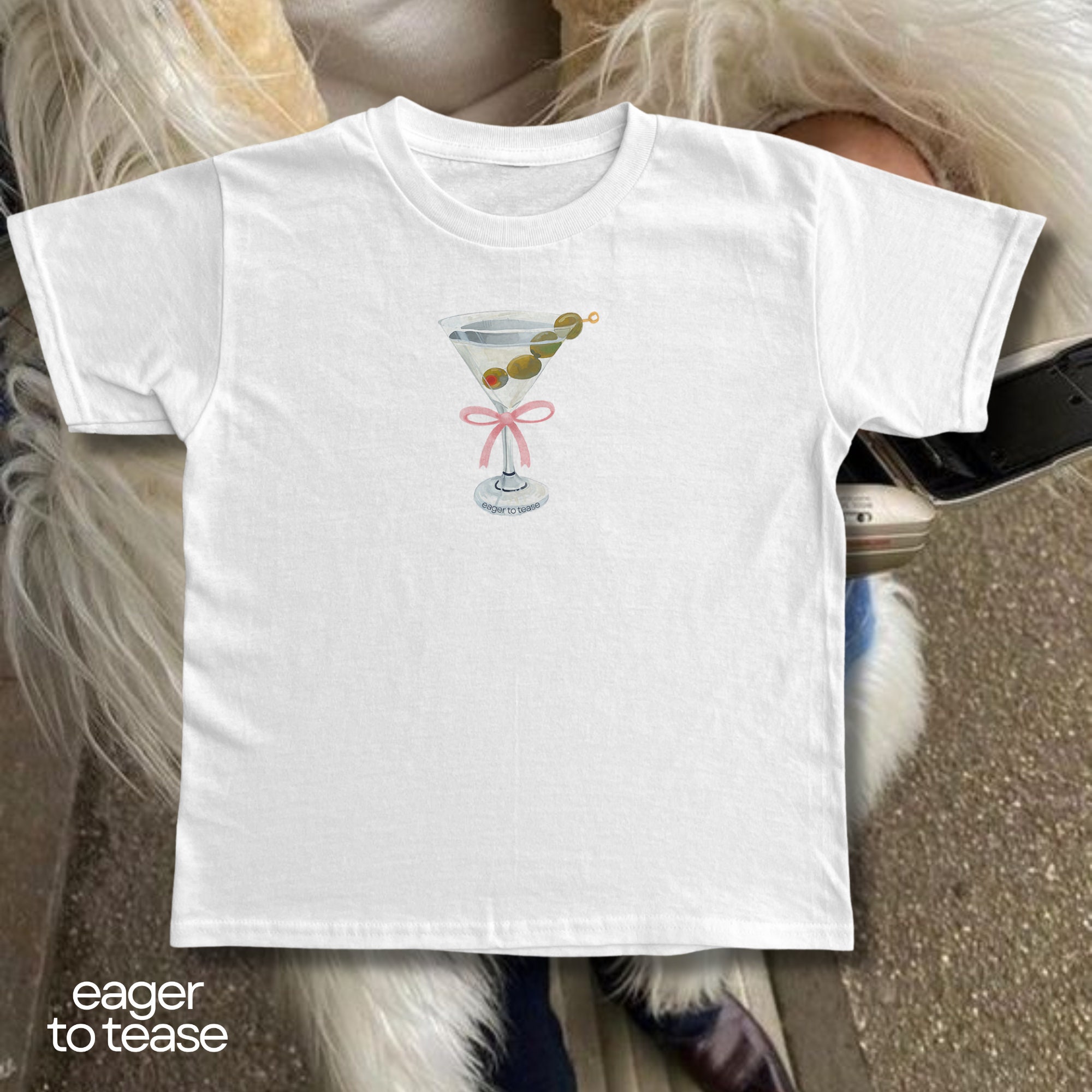 Coquette Martini With Pink Bow Cocktail Baby Tee Olive Aesthetic Simple ...
