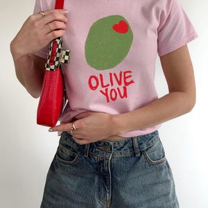 Olive You Womens Baby Tee T-shirt, Women's Tee, Hand Drawn Minimalist ...