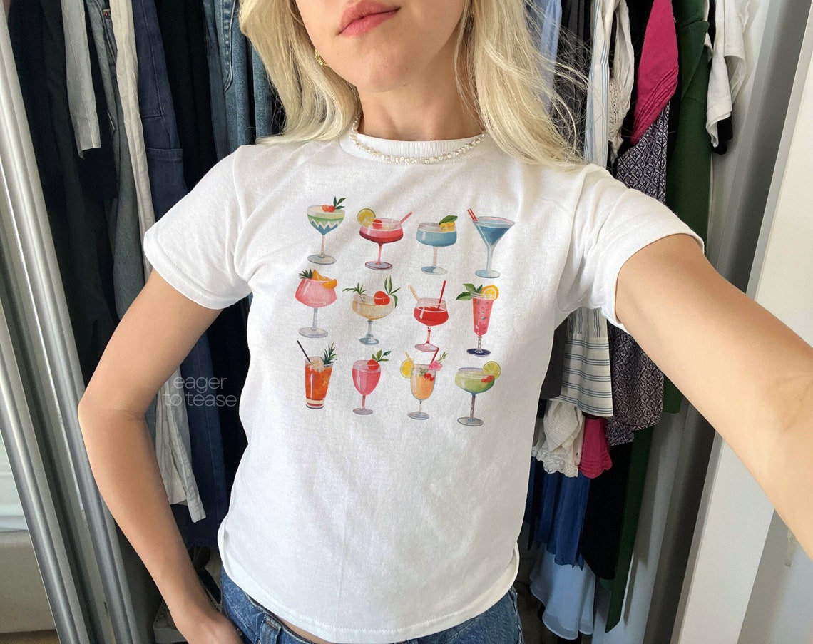 Cocktail Baby Tee Martini Womens Shirt Aesthetic Collage Baby Tee Cute ...